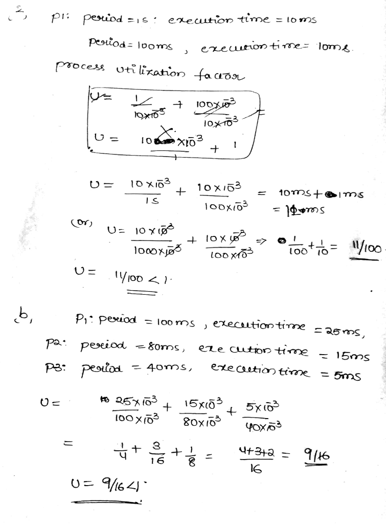 (Solved) - Compute the utilization for these task sets: a. P1: period ...