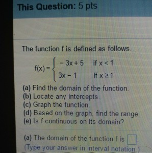 Solved This Question: 5 pts The function f is defined as | Chegg.com