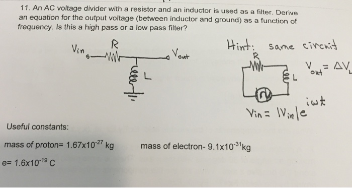 Solved An AC voltage divider with a resistor and an inductor | Chegg.com