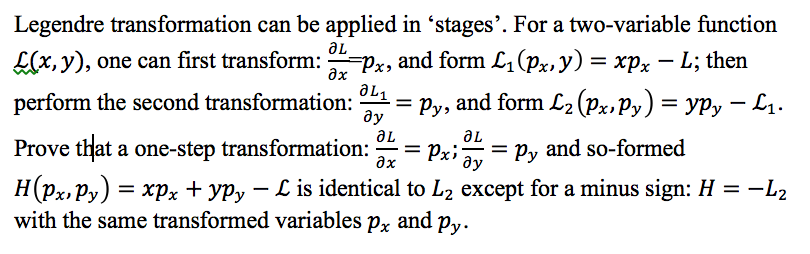 Legendre transformation can be applied in 'stages'. | Chegg.com