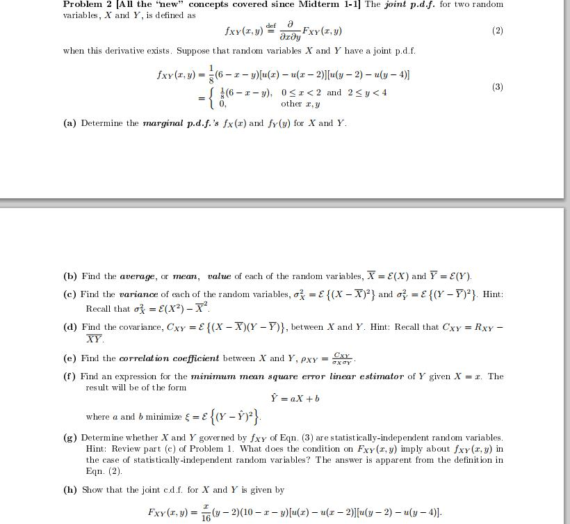 The joint p.d.f. for two random variables, X and Y, | Chegg.com