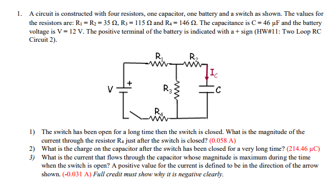 Solved 1. A circuit is constructed with four resistors, one | Chegg.com