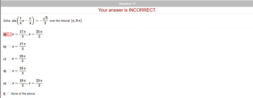 Solved Solve sin(1.4x - pi/4) = - squareroot 3/2 over the | Chegg.com