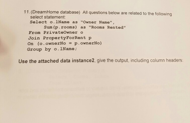 Solved 11. (DreamHome database) All questions below are | Chegg.com