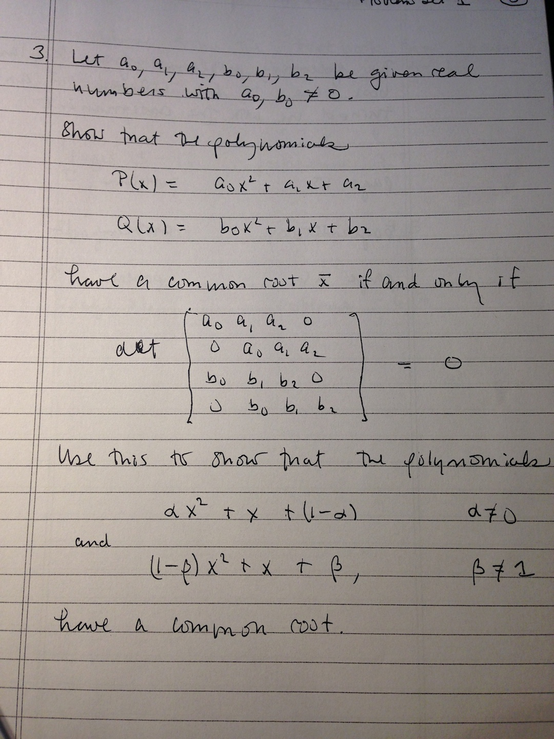 Solved Let a0, a1, a2, b0, b1, b2 be given cal numbers with | Chegg.com
