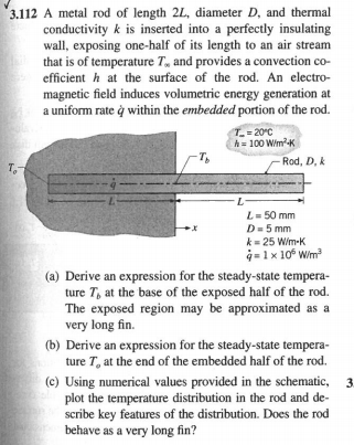 Solved 3.112 A metal rod of length 2L, diameter D, and | Chegg.com