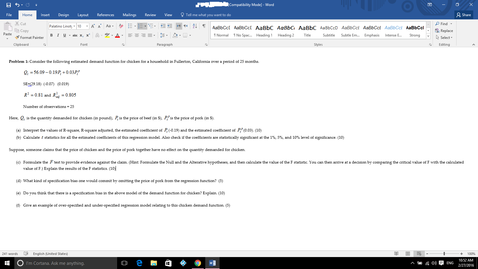 Solved Consider the following estimated demand function | Chegg.com