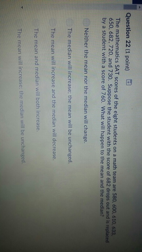 Solved Question 17 (1 point) The following data represents | Chegg.com