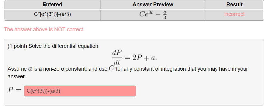Solved Solve the differential equation dP/dt = 2P + a. | Chegg.com