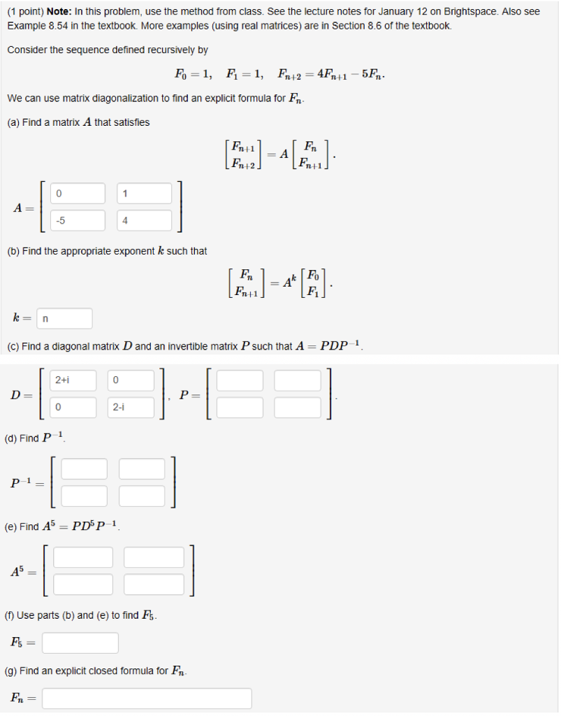 Solved (1 point) Note: In this problem, use the method from | Chegg.com