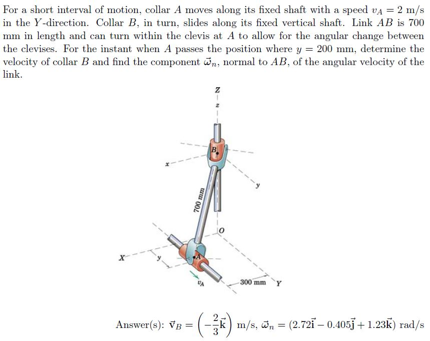 Solved For a short interval of motion, collar A moves along | Chegg.com