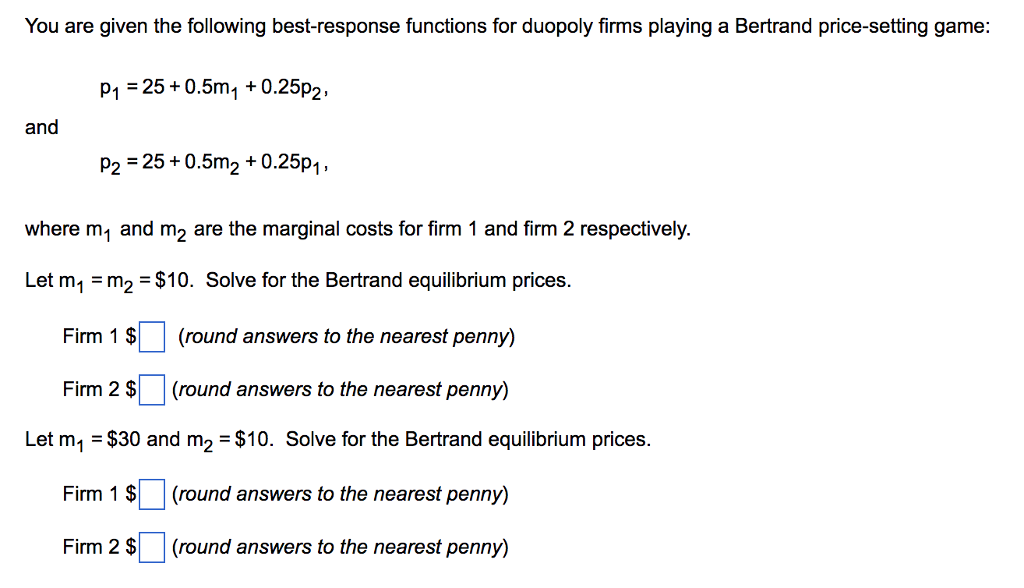 Solved You are given the following best-response functions | Chegg.com