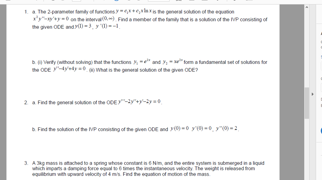 Solved 1. a. The 2-parameter family of functions y = | Chegg.com