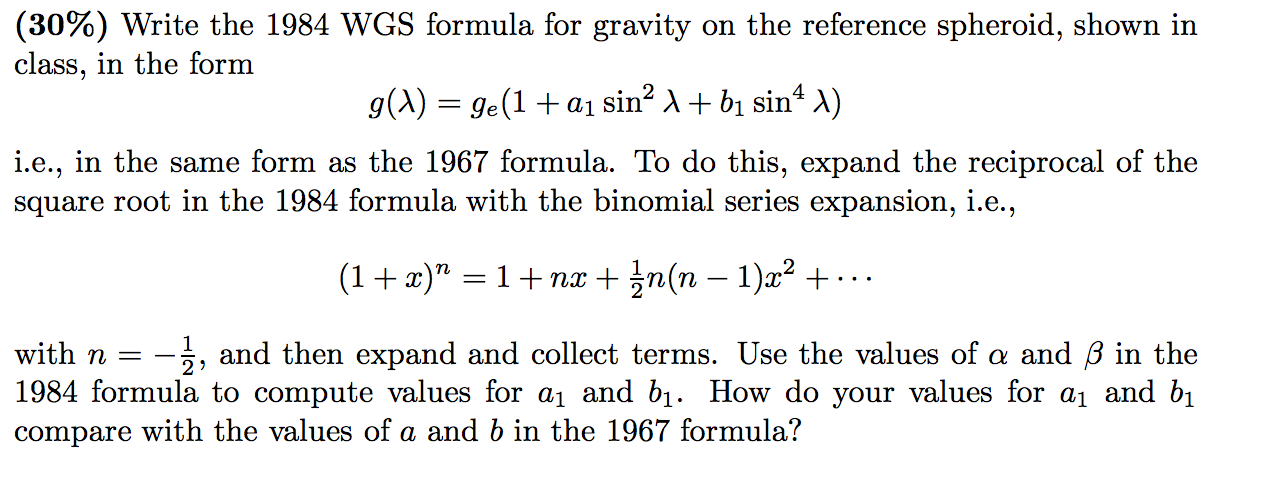 Solved Write the 1984 WGS formula for gravity on the | Chegg.com