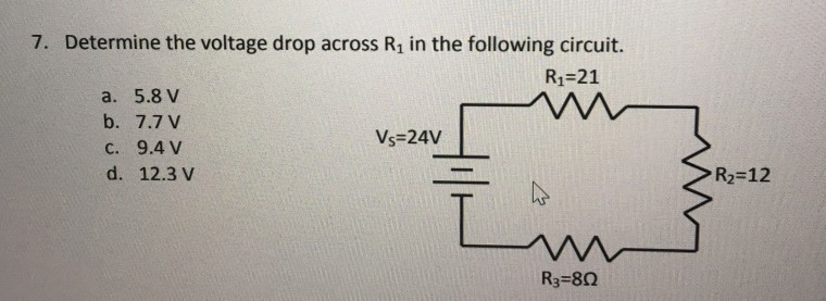 Solved 7. Determine the voltage drop across R1 in the | Chegg.com