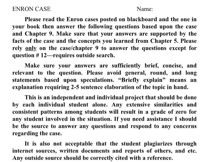 ENRON CASE Name: Please read the Enron cases posted | Chegg.com