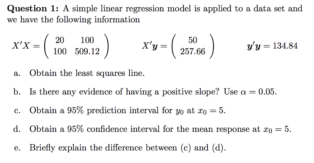 Question 1: A simple linear regression model is | Chegg.com