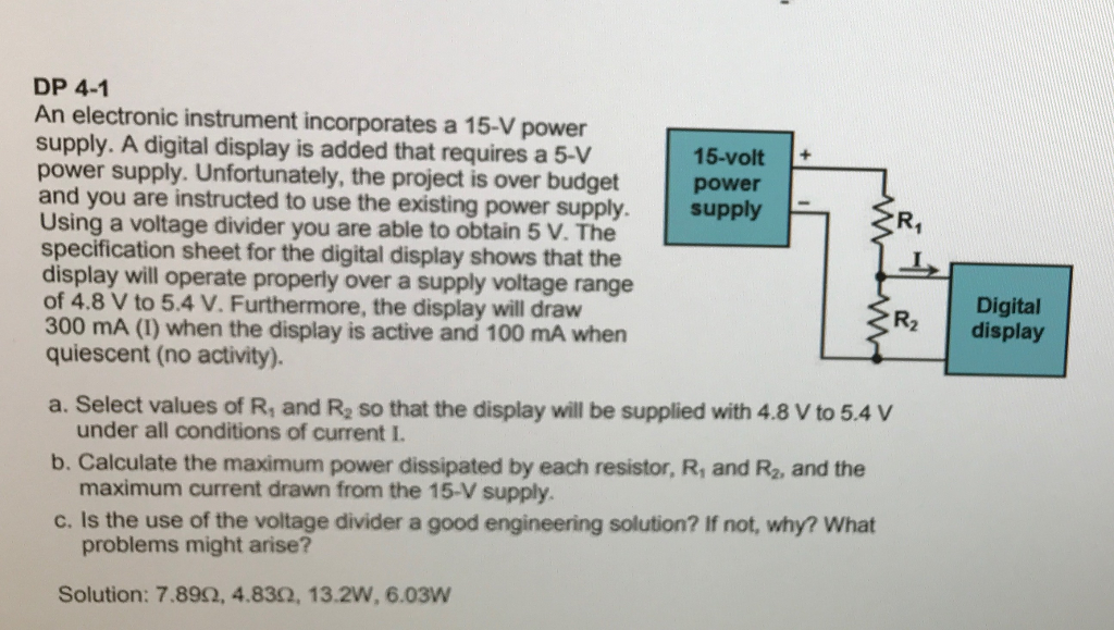 Solved DP 4-1 An electronic instrument incorporates a 15-V | Chegg.com