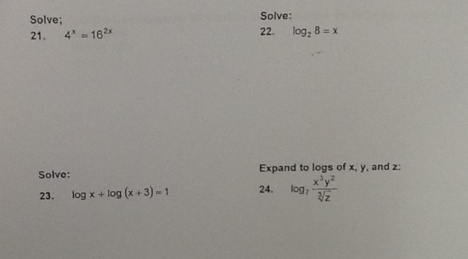 Solved Solve; 4x = 16 2x Solve: log2 8 = x Solve: log x | Chegg.com