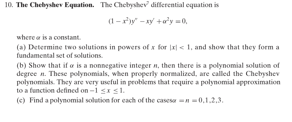 Solved The Chebyshev Equation. The Chebyshev^7 differential | Chegg.com