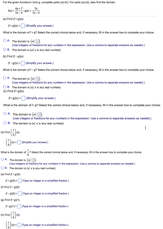 Solved For the given functions f and g, complete parts | Chegg.com
