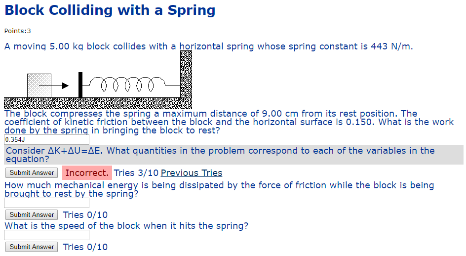 Solved Block Colliding with a Spring Points:3 A movinq 5.00 | Chegg.com
