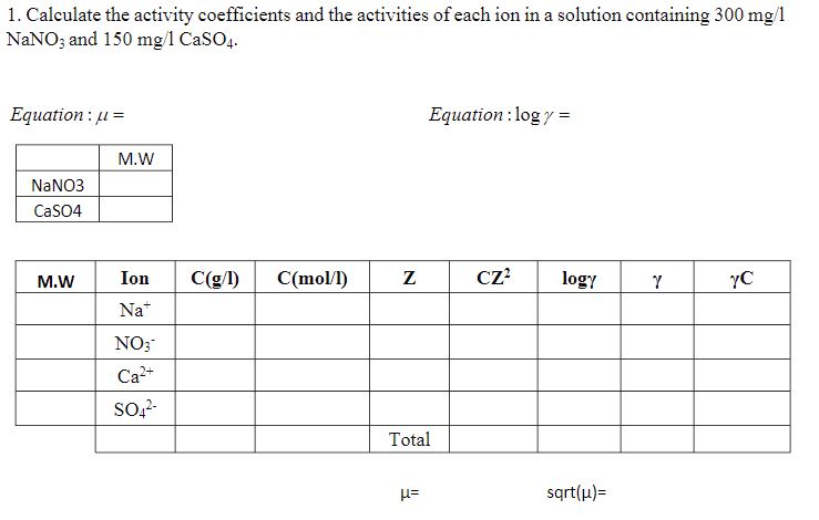 Solved 1. Calculate the activity coefficients and the | Chegg.com