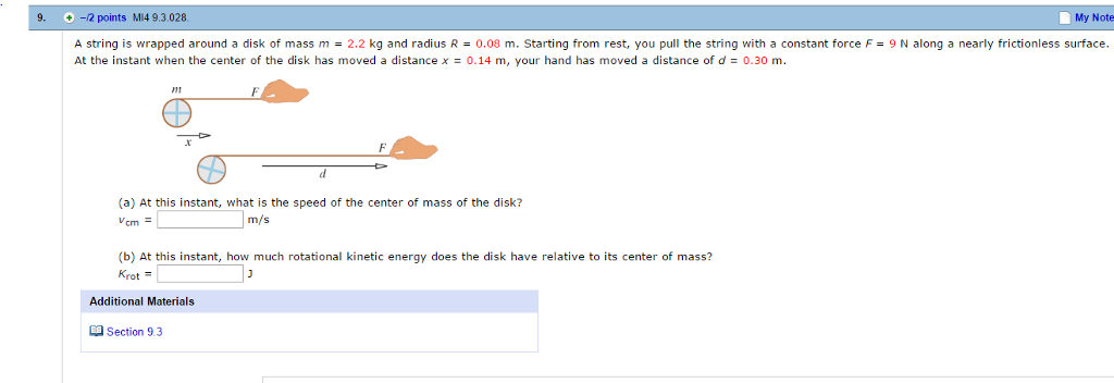 Solved A string is wrapped around a disk of mass m = 2.2 kg | Chegg.com