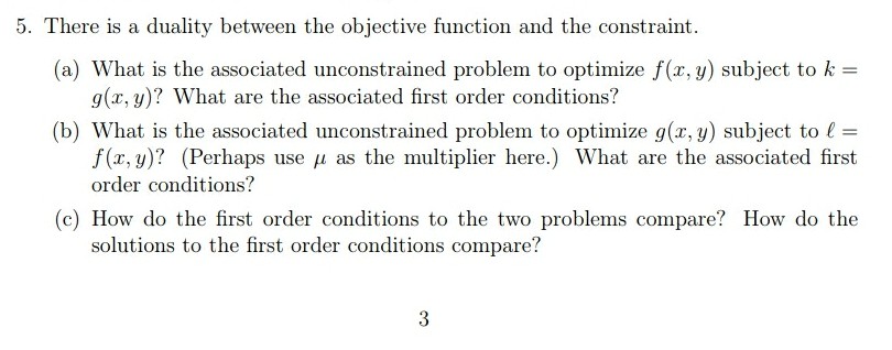 Solved 5 There Is A Duality Between The Objective Function 3020