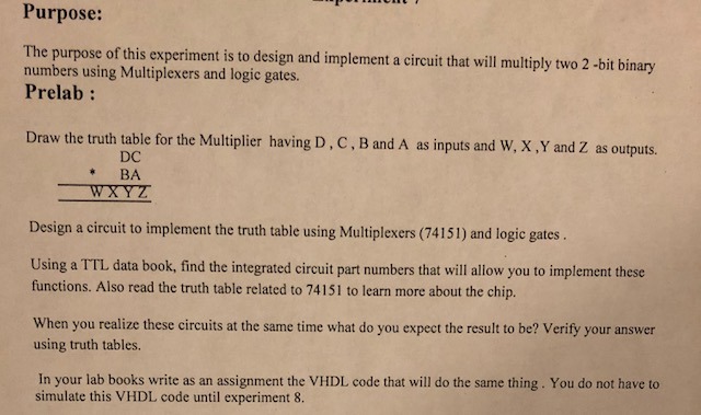 Solved Purpose: The purpose of this experiment is to design | Chegg.com