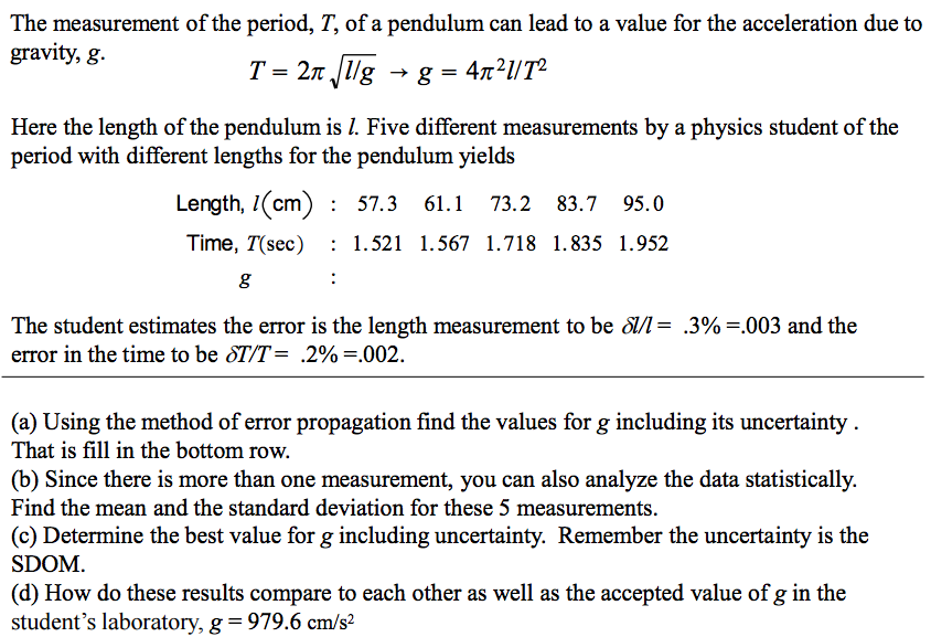 Solved The measurement of the period, T, of a pendulum can | Chegg.com