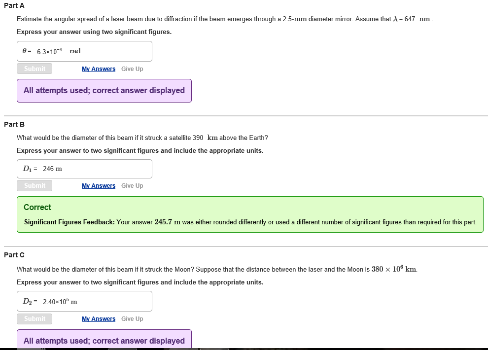 Solved Part A Estimate the angular spread of a laser beam | Chegg.com