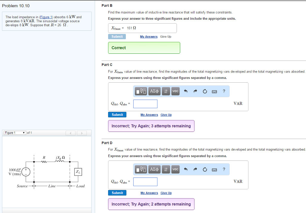 Solved The load impedance in (Figure 1) absorbs 6 kW and | Chegg.com