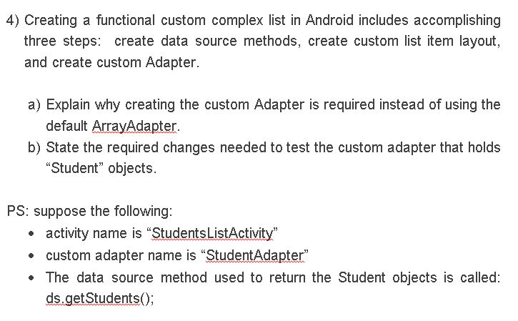 Solved 4) Creating a functional custom complex list in | Chegg.com