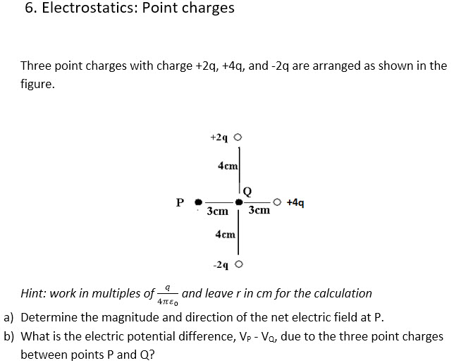 Solved Three point charges with charge +2q, +4q, and -2q are | Chegg.com