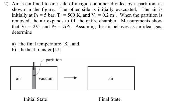 Solved Air is confined to one side of a rigid container | Chegg.com
