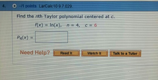 Solved Find the nth Taylor polynomial centered at c. f(x) = | Chegg.com