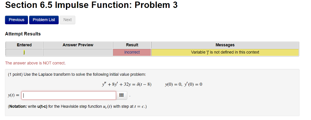 Solved Section 6.5 Impulse Function: Problem 3 Previous | Chegg.com