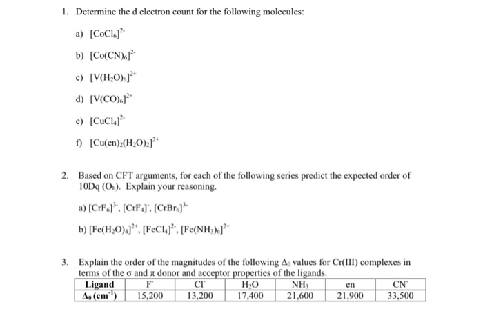 Solved Determine the d electron count for the following | Chegg.com