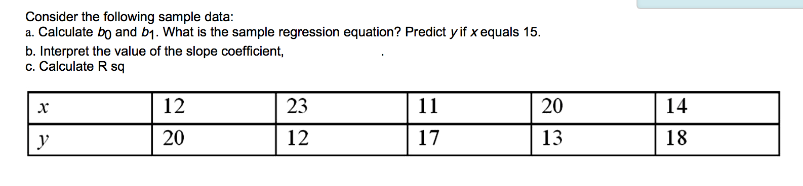 Solved Consider the following sample data: a. Calculate b0 | Chegg.com