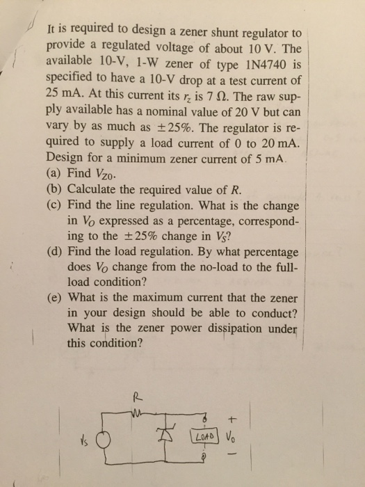 It is required to design a zener shunt regulator to | Chegg.com