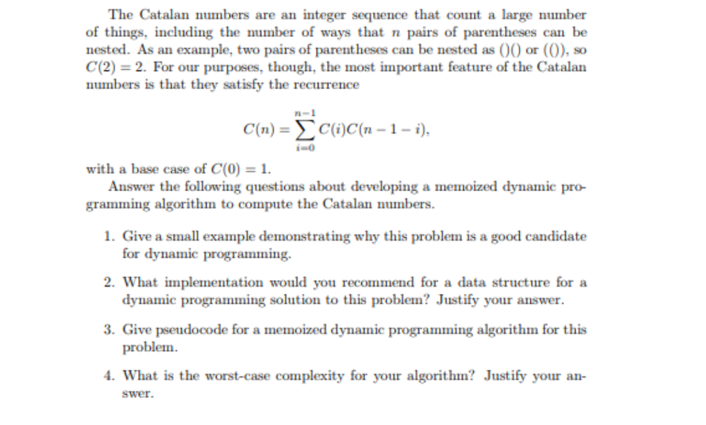 Solved The Catalan numbers are an integer sequence that | Chegg.com