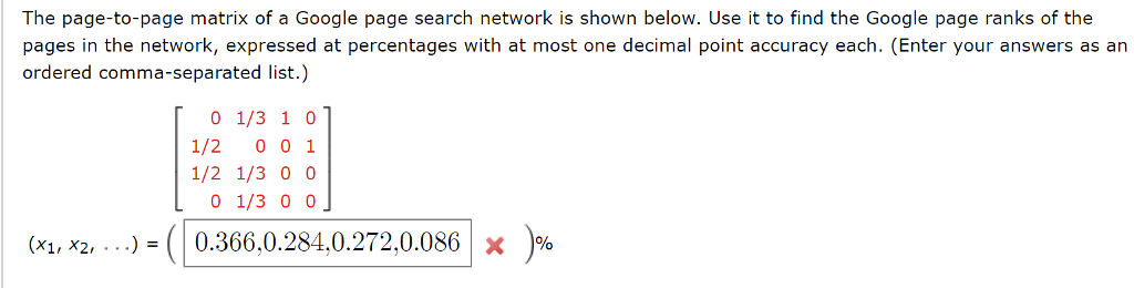 Solved The page-to-page matrix of a Google page search | Chegg.com