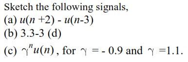 Solved Sketch the following signals, (a) u(n +2) - u(n-3) | Chegg.com