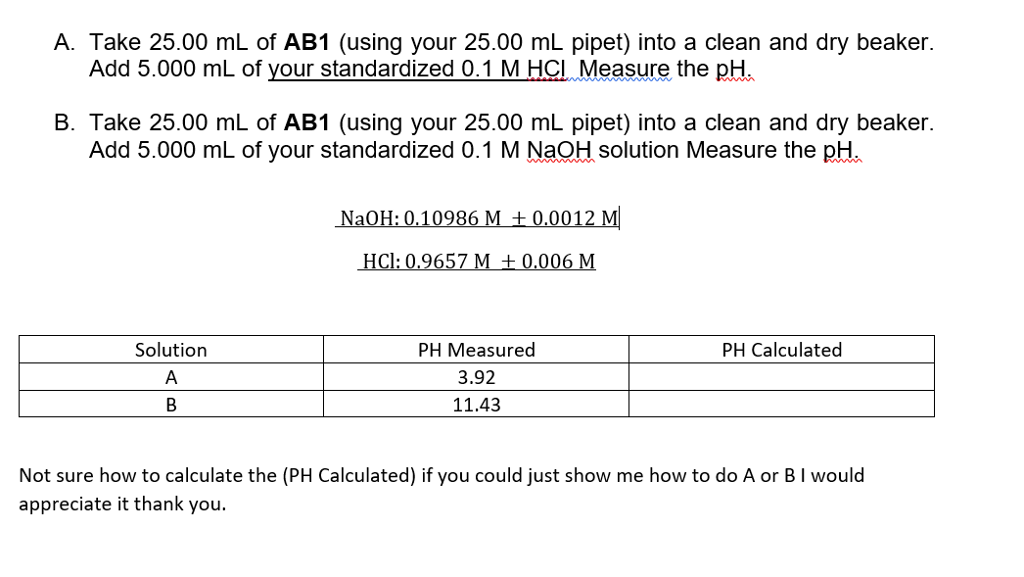 Take 25.00 mL of AB1 (using your 25.00 mL pipet) into | Chegg.com