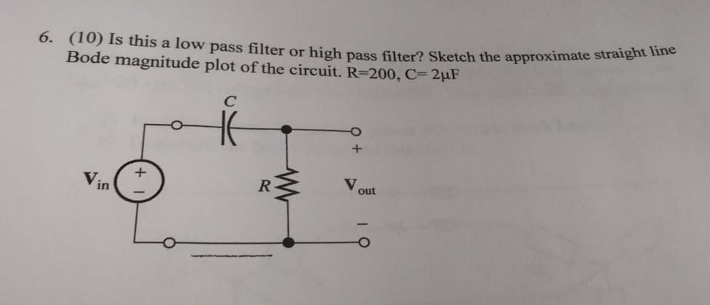 Solved Is this a low pass filter or high pass filter? Sketch | Chegg.com