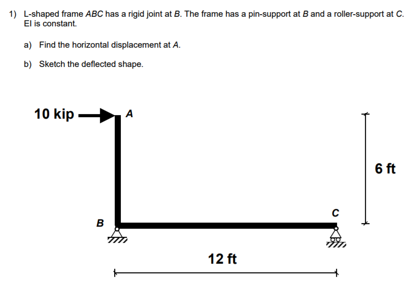 Solved 1) L-shaped frame ABC has a rigid joint at B. The | Chegg.com