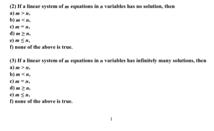 Solved If a linear system of m equations in n variables has | Chegg.com
