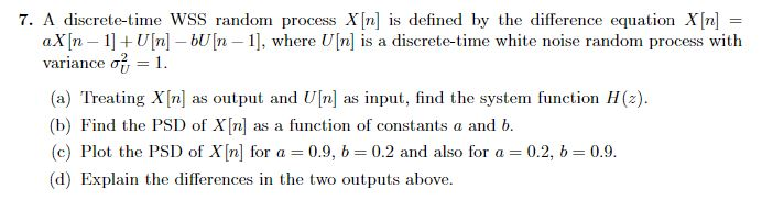7. A discrete-time WSS random process X[n] is defined | Chegg.com