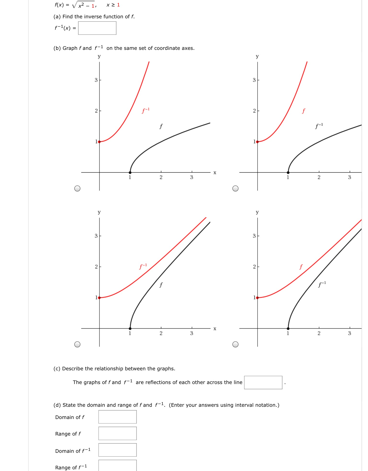 Solved f(x) = squareroot x^2 - 1, x Lessthanorequalto 1 | Chegg.com